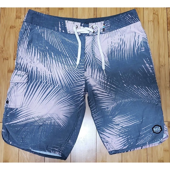 Reef | Swim | Reef Board Shorts Mens 34 Gray Pink Palm Tree Floral ...